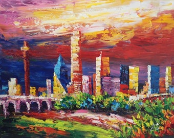 Texas, Dallas, Skyline-koking Fort-k603-home Decor Holiday Artwork ...