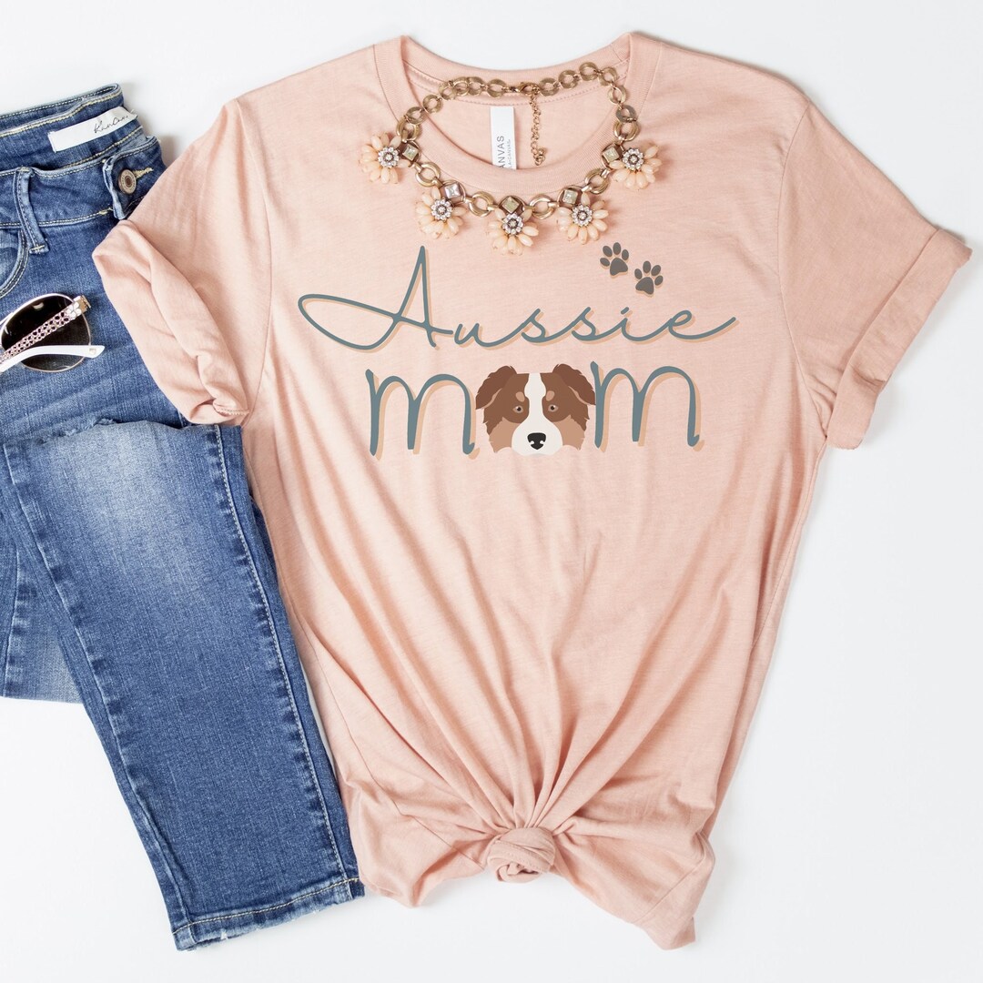 Aussie Mom Shirt, Red Tri Australian Shepherd Gift for Her, Aussie Mum ...