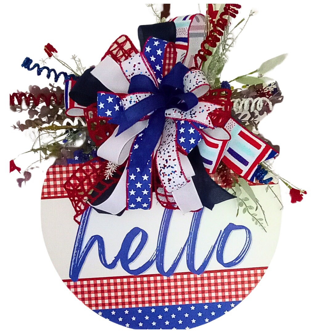 Hello July 4th Door Hanger, Patriotic Door Hanger - Etsy