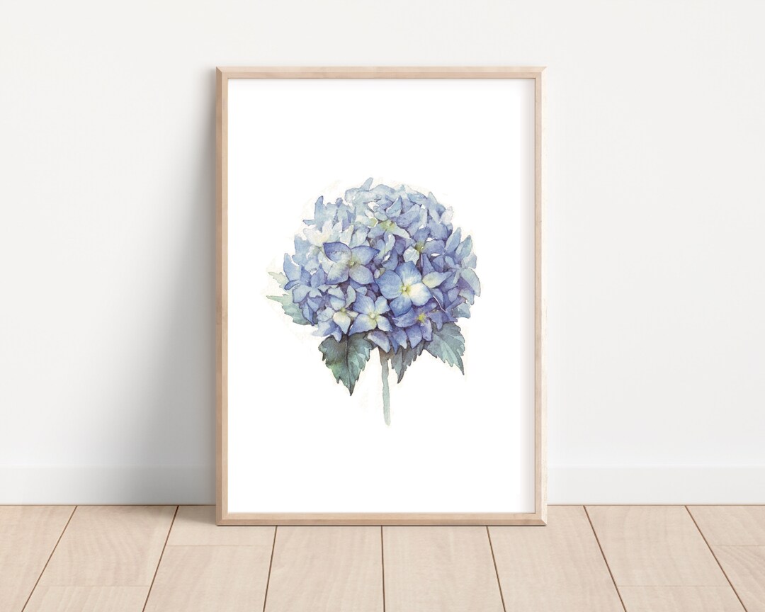 Hamptons Blue Hydrangea Floral Flowers Print, Home Decor, Wall Art ...