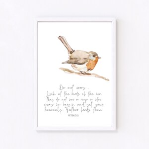 Do Not Worry Look at the Birds Matthew 6 Print, Woodland Scripture ...