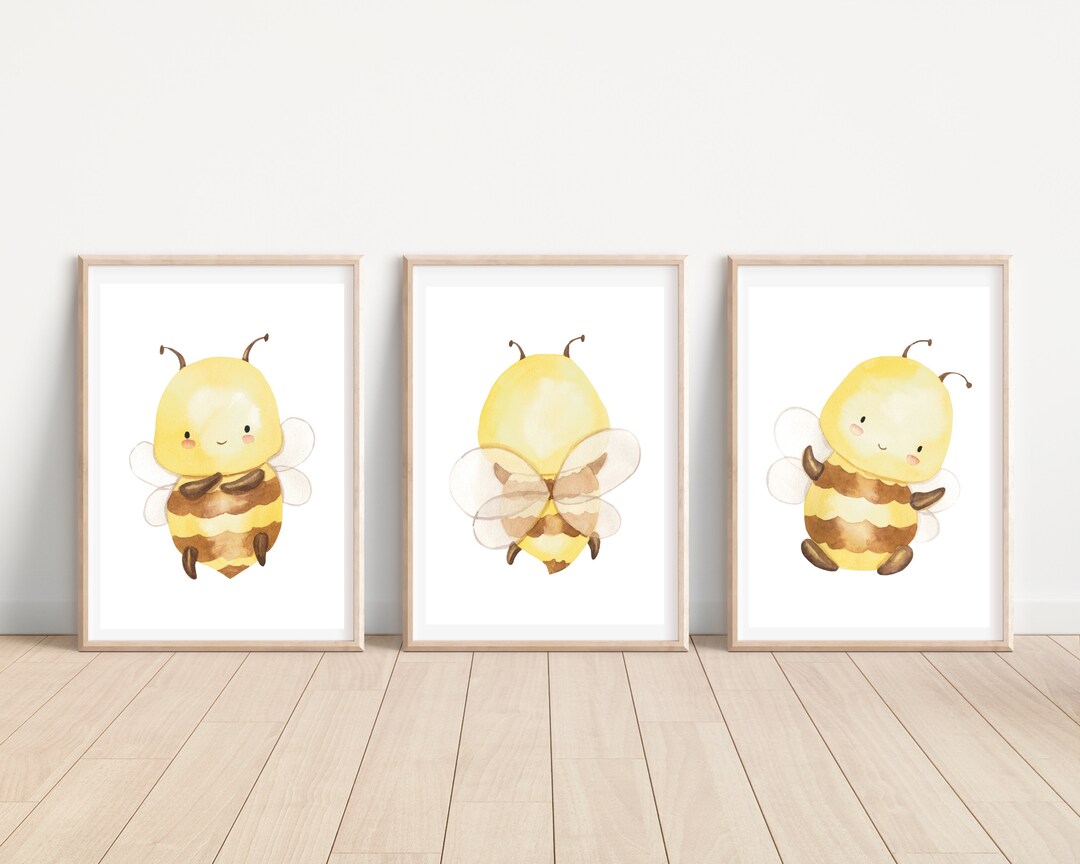 Bees Poster Prints, Kids Nursery Bee Prints Kids Play Room Yellow Bees ...