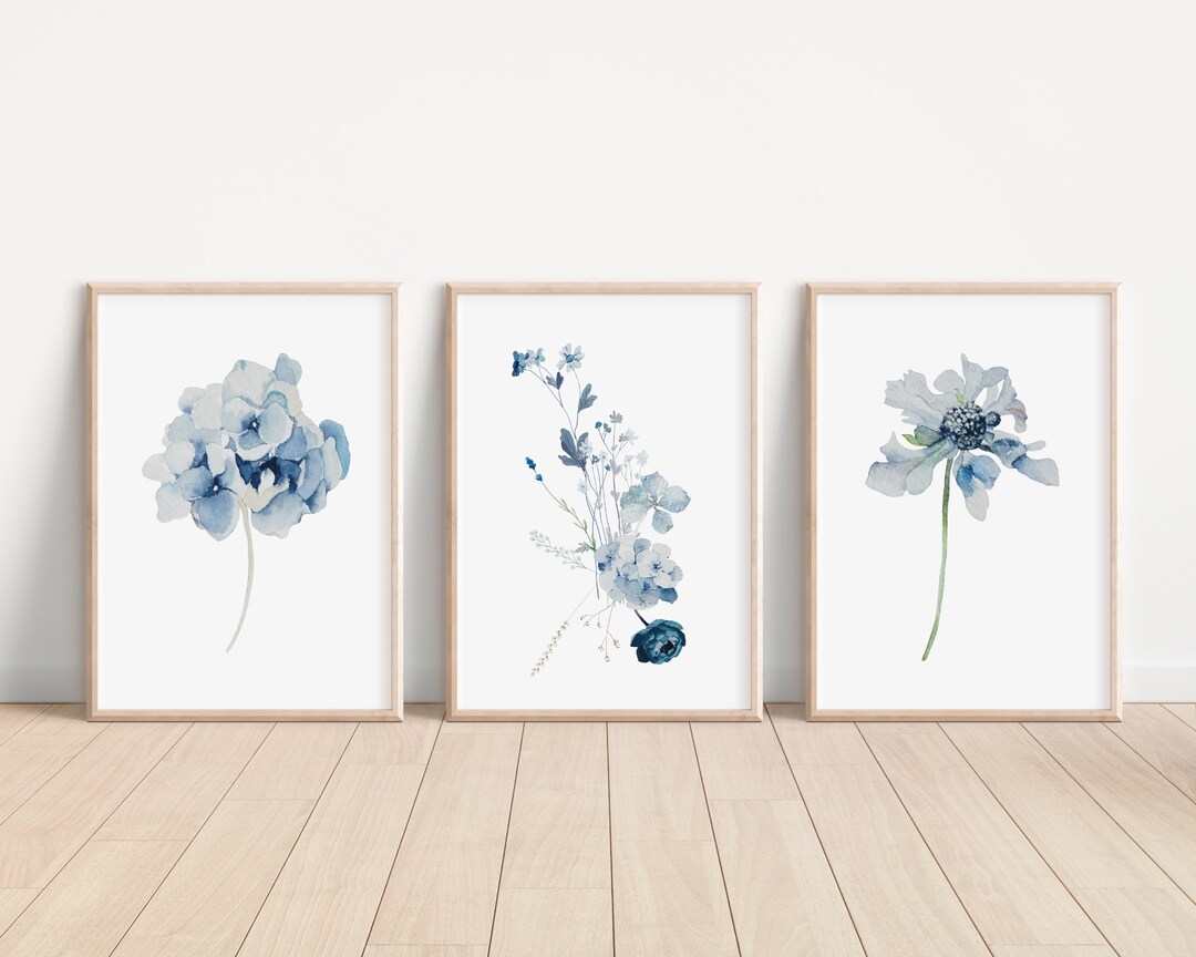 Hamptons Provincial Watercolor Poster, Hydrangea Blue Floral Flower ...