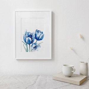 Hamptons Flower Wall Art Hamptons Poster Print Watercolor Floral Blue ...