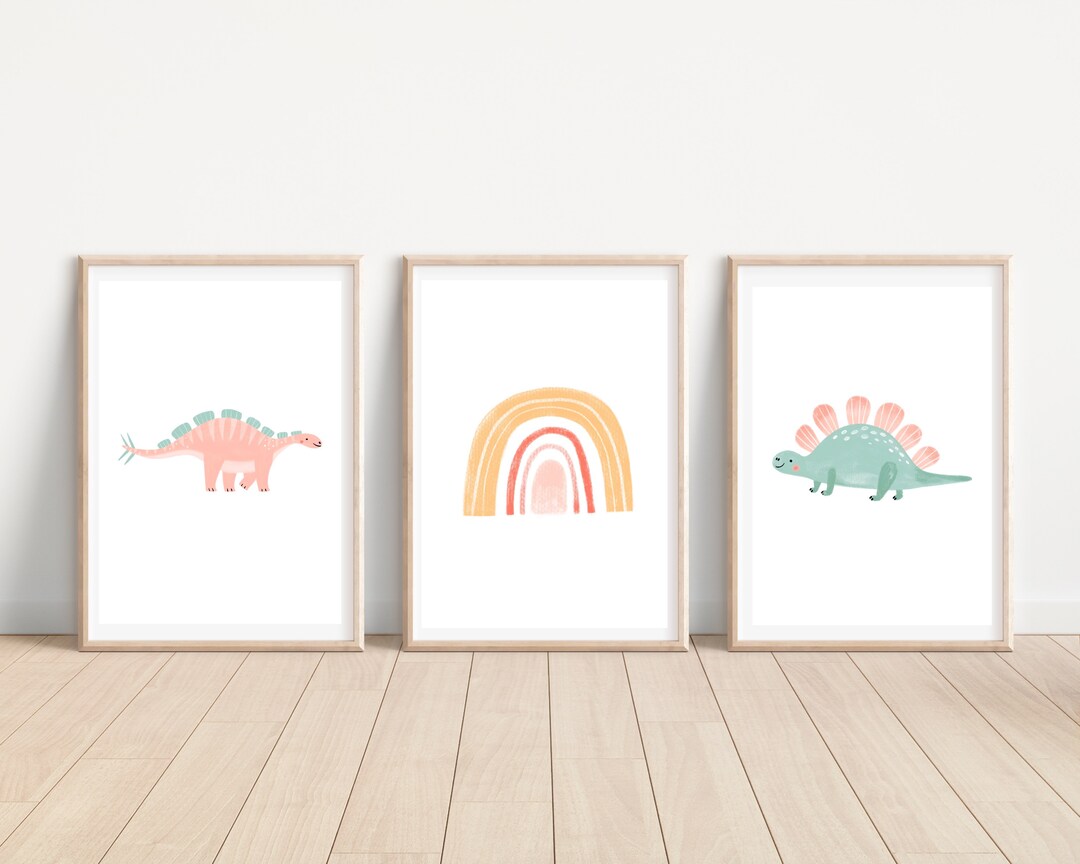 Set of 3 Dinosaur Dino Rainbow Poster Prints, Dino Wall Decor ...