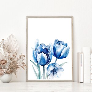 Hamptons Flower Wall Art Hamptons Poster Print Watercolor Floral Blue ...