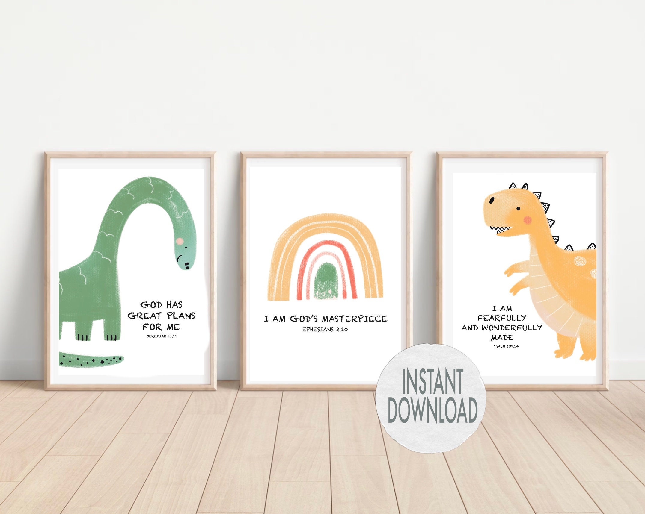 Dinosaur Watercolor Dino Scripture Christian Bible Verse Kids Prints ...