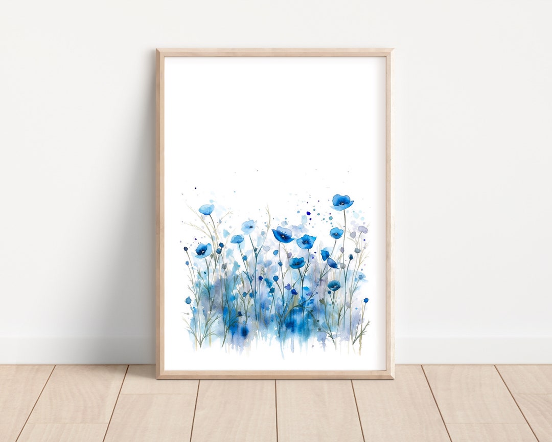 Blue Floral Watercolor Print: Hamptons Style Wall Art (digital Download ...