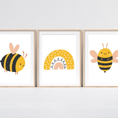 Set of 3 Prints/ Bee Happy Nursery Wall Art Poster/ Nursery - Etsy