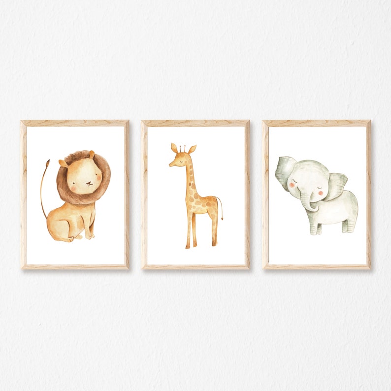 Prints Wall Décor Giraffe Rainbow Wall Art Set of 3 Safari Zoo Animal ...