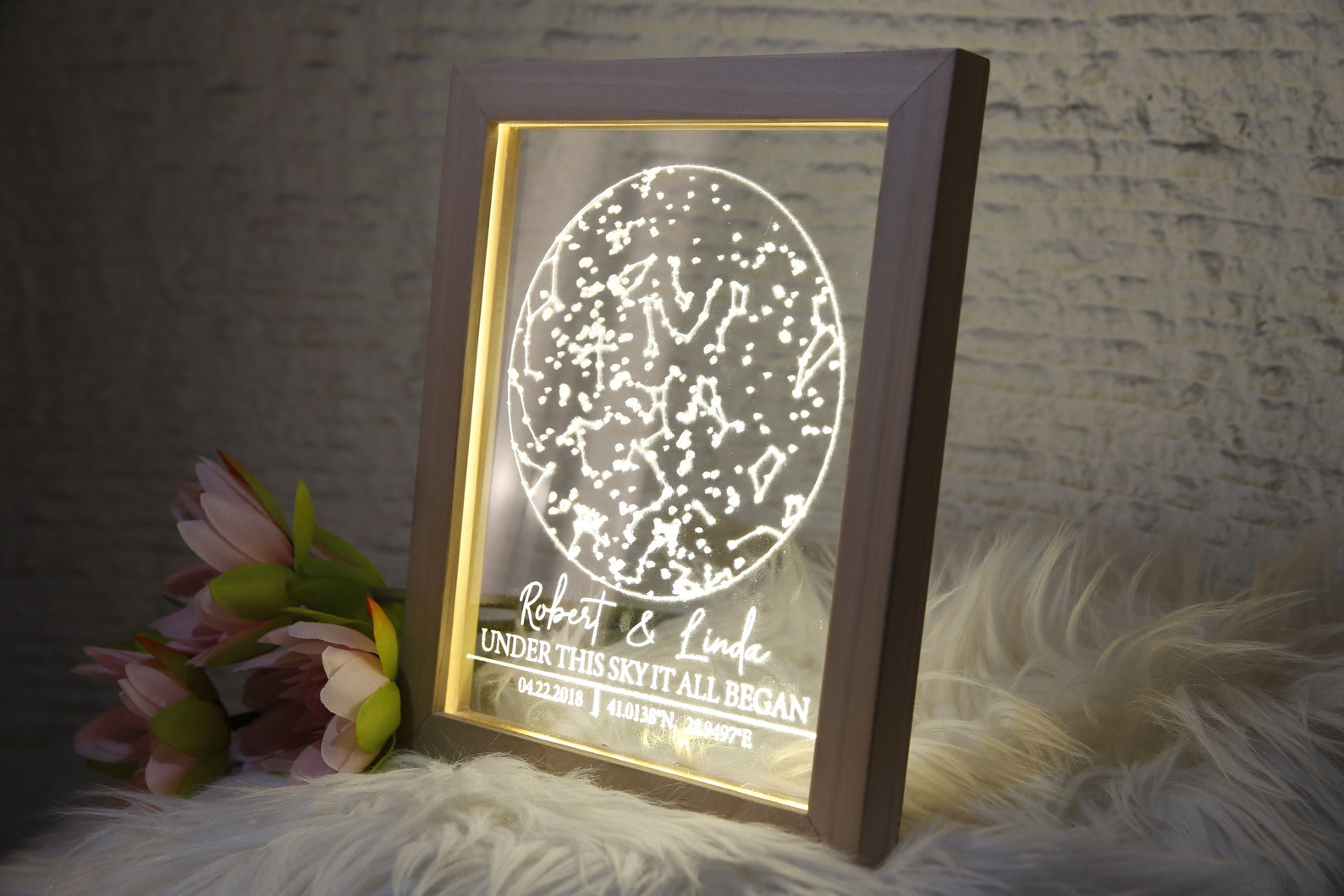 Star Map Night Light in Wooden Frame Personalized - Etsy