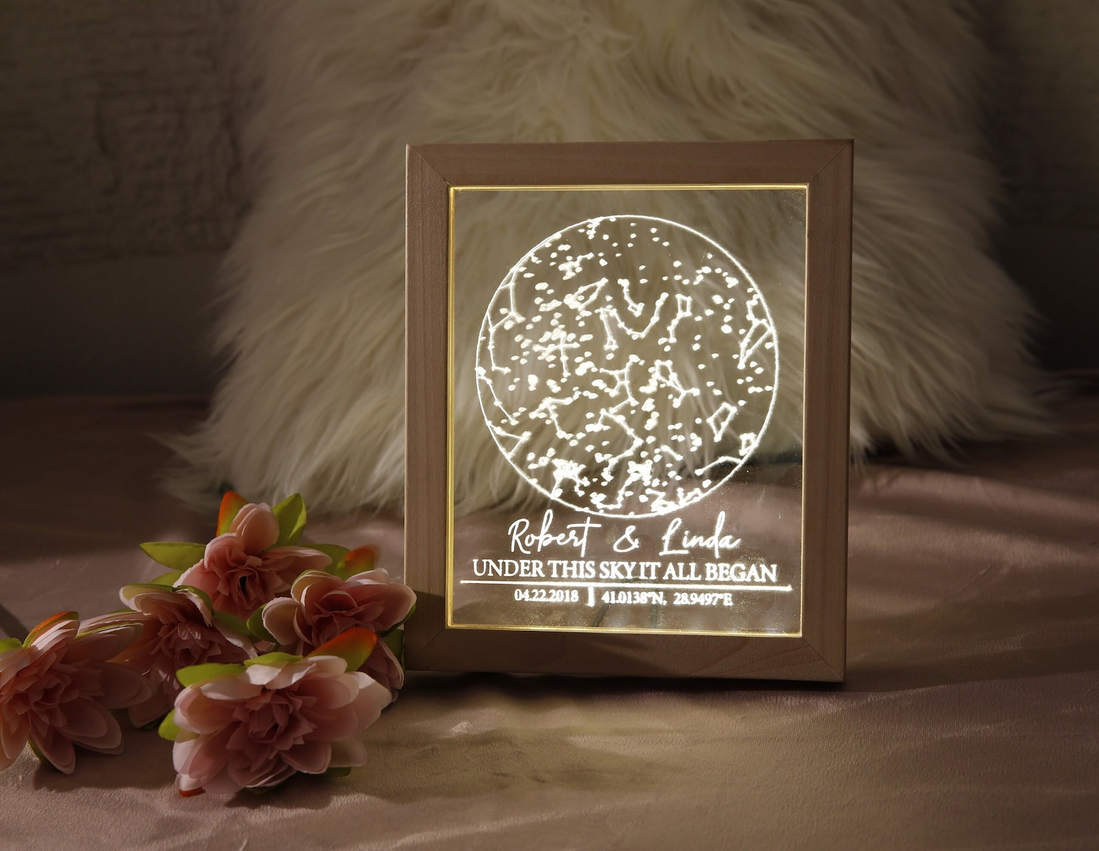 Star Map Night Light in Wooden Frame Personalized - Etsy