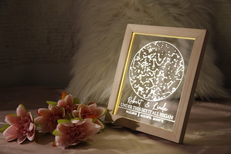 Star Map Night Light in Wooden Frame Personalized - Etsy