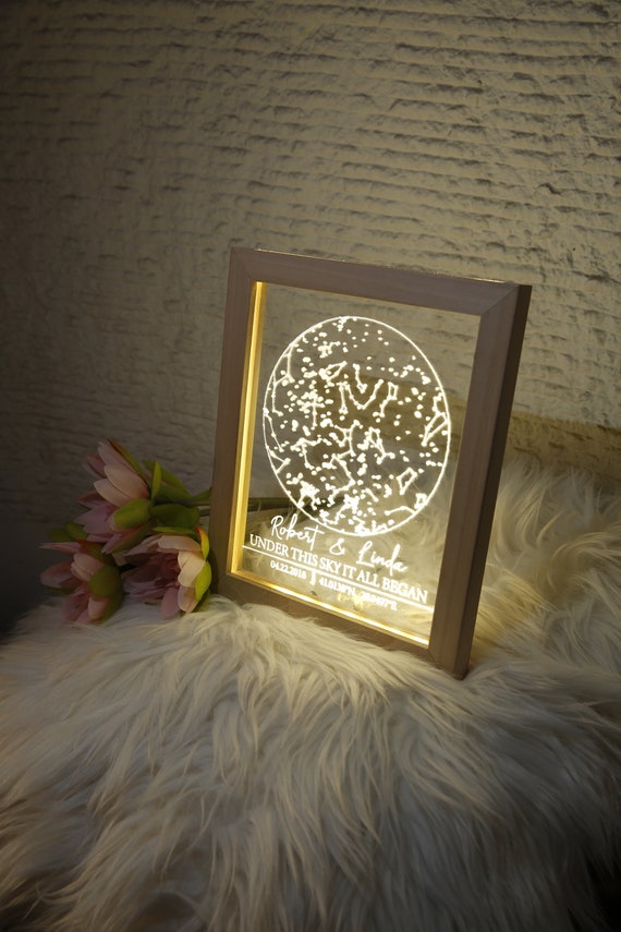 Star Map Night Light in Wooden Frame Personalized - Etsy