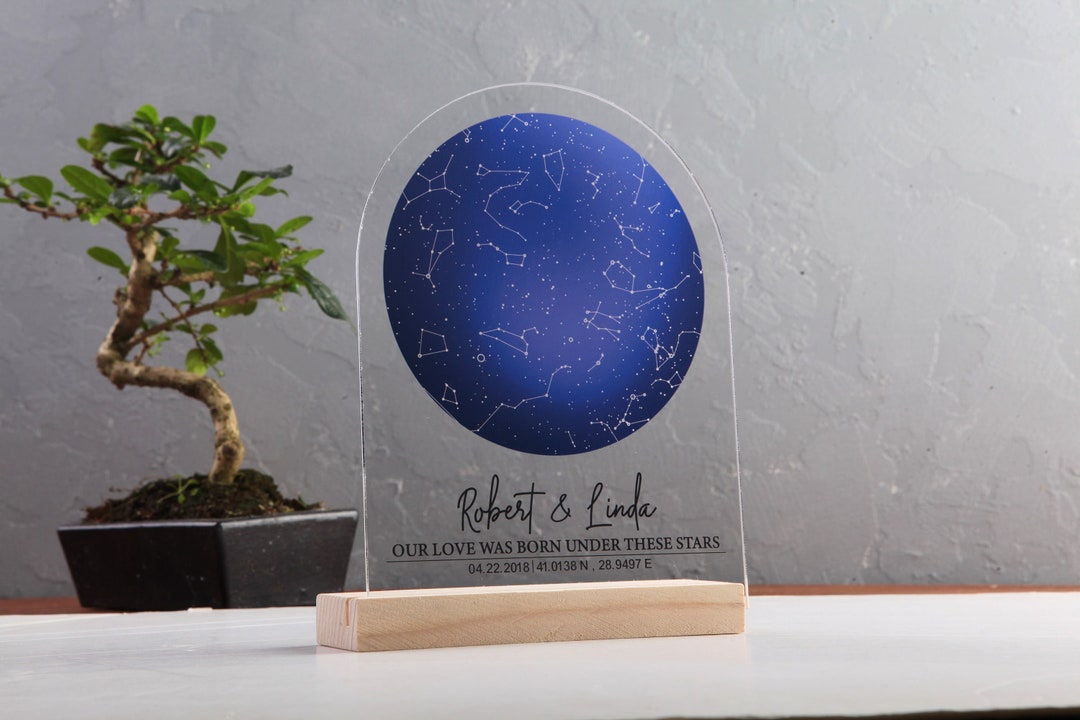 Star Chart With Wooden Stand - Star Map Customized by Date - Star Map ...