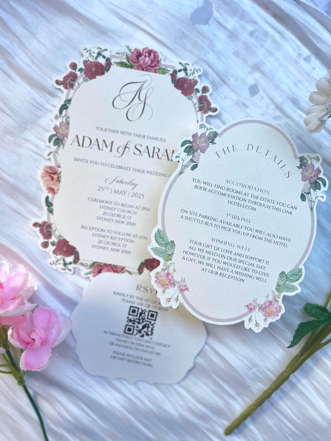 Floral Die Cut Wedding Invitation Template Suite: Stacked (canva ...