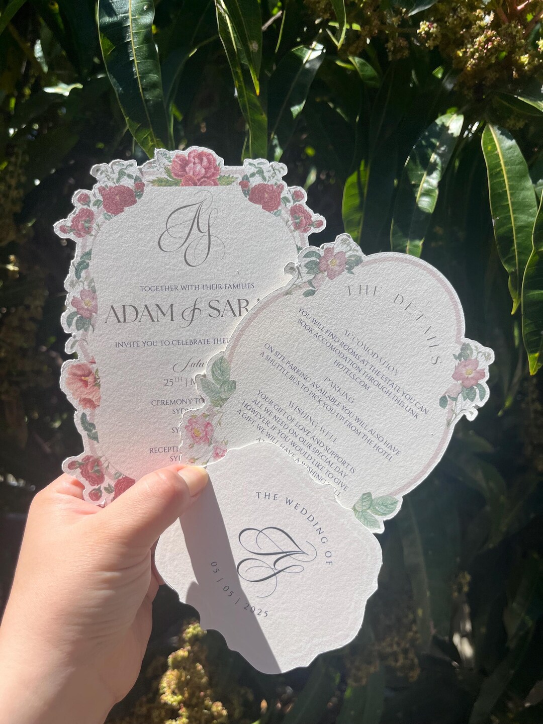 Floral Die Cut Wedding Invitation Template Suite: Stacked (canva ...