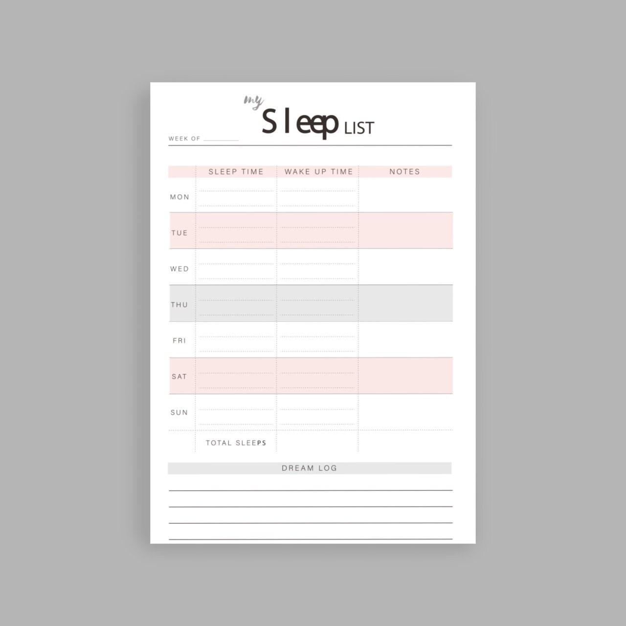 My Sleep List: Weekly Sleep Tracker Digital Download Planner Page - Etsy