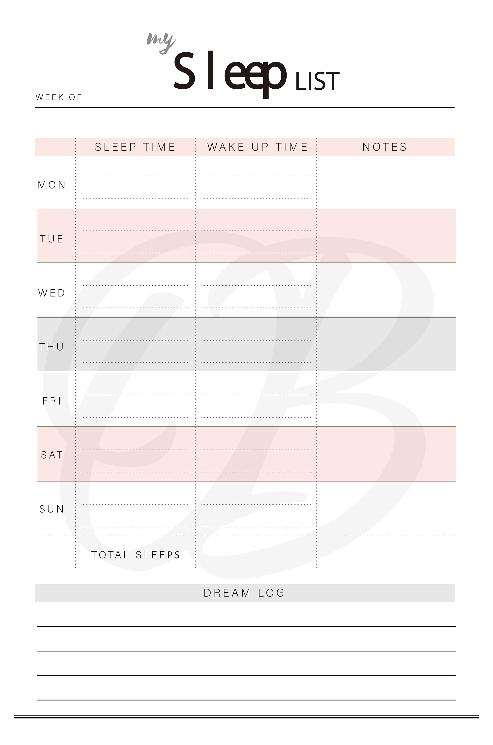 My Sleep List: Weekly Sleep Tracker Digital Download Planner Page - Etsy