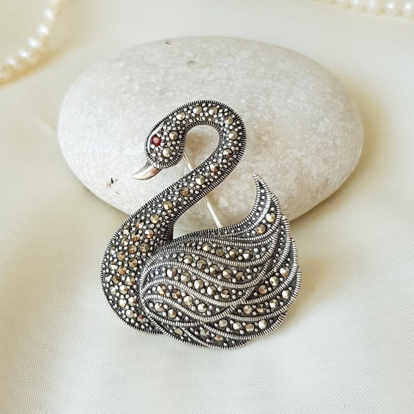 Swan Marcasite Pin - Etsy