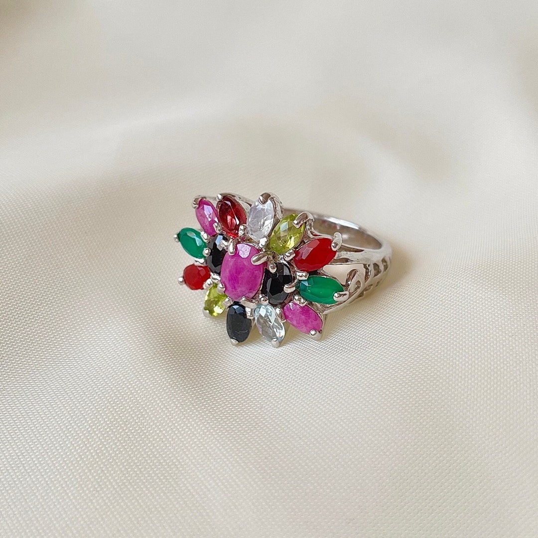 Multi-stone Cluster Ring Sterling Silver, Mothers Day Gift for Her ...