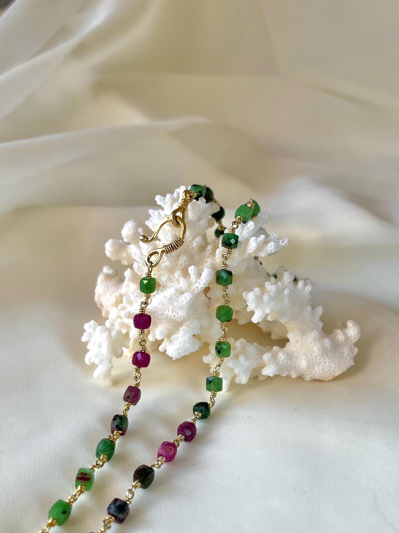 Ruby Zoisite Beaded Necklace 18K Gold Vermeil, Natural Gemstone ...