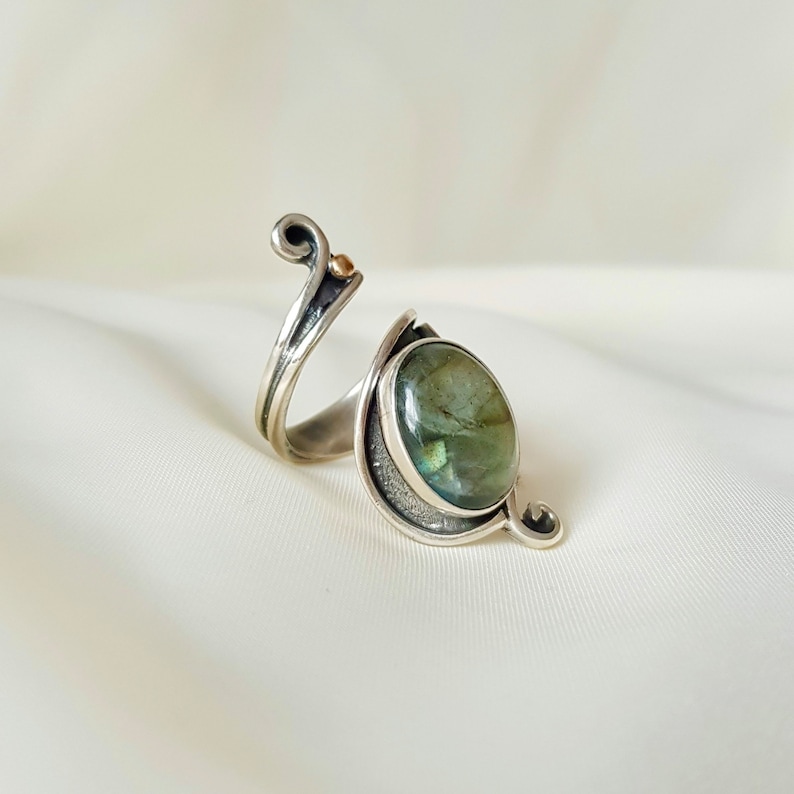 Purple Labradorite Ring 925 Sterling Silver, Adjustable Thick Band Ring ...