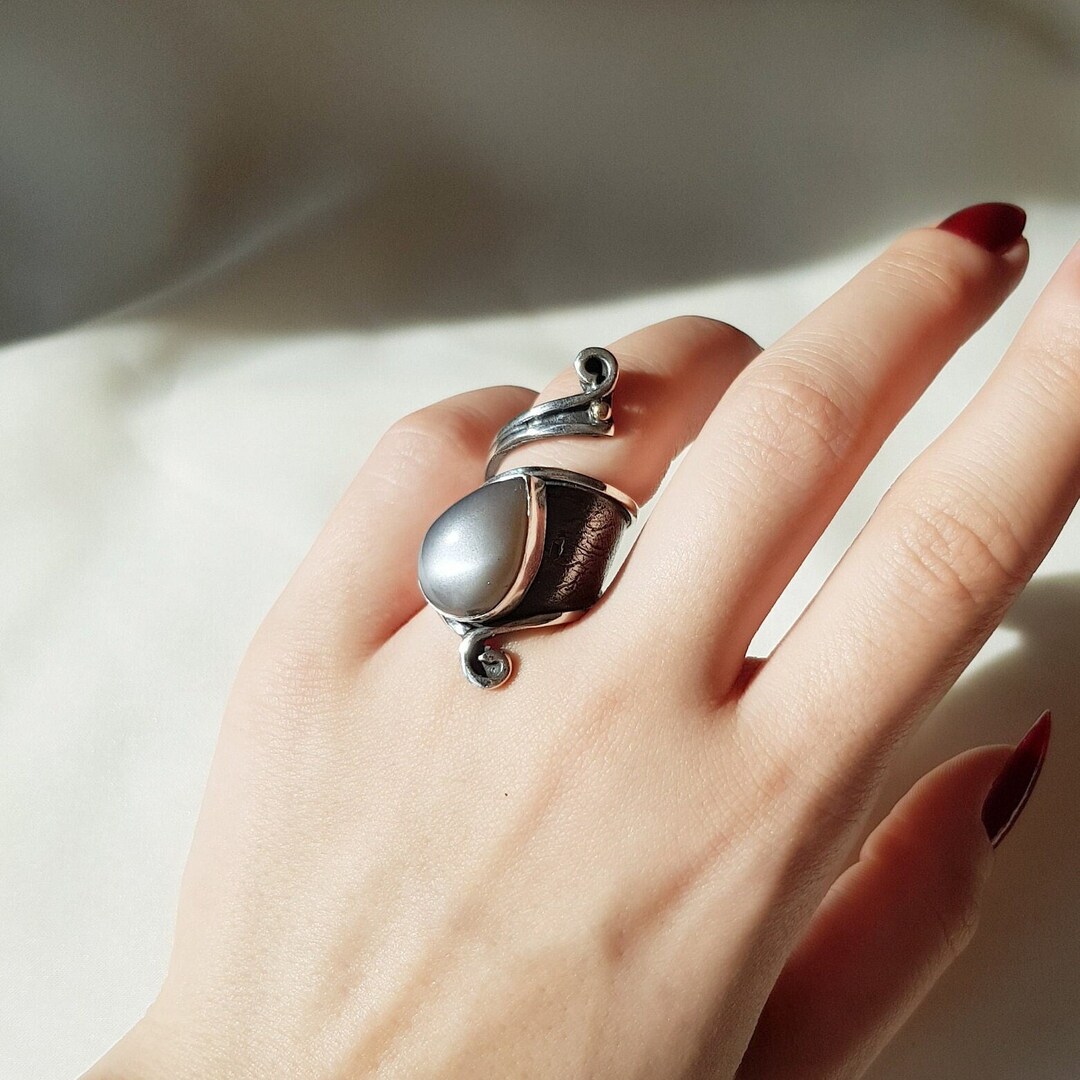 Gray Moonstone Ring Sterling Silver, Natural Moonstone Ring for Women ...