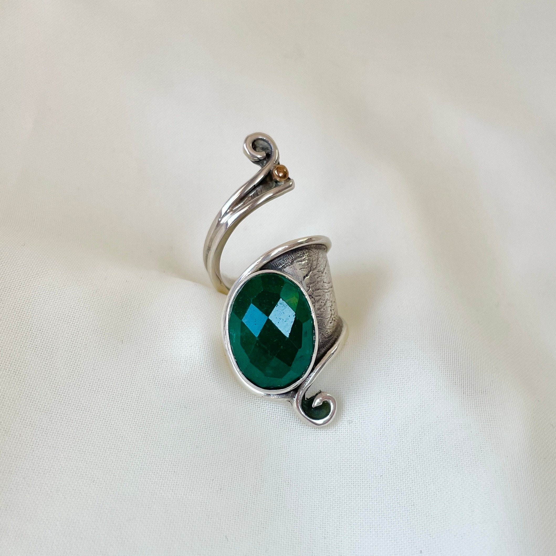 Raw Emerald Wrap Ring 925 Sterling Silver