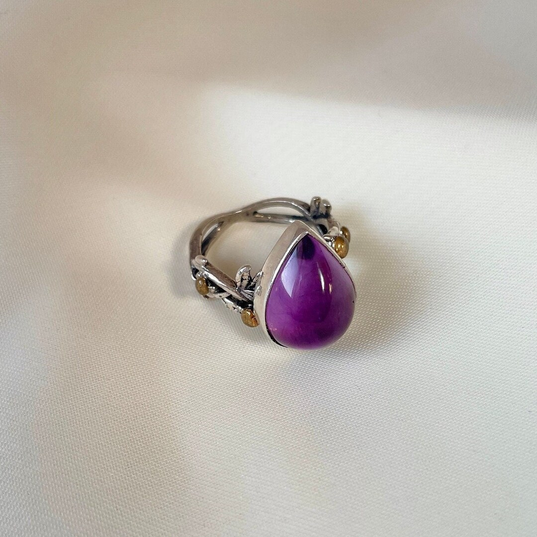 Teardrop Amethyst Ring Sterling Silver, Ivy Leaf Vine Ring, February ...
