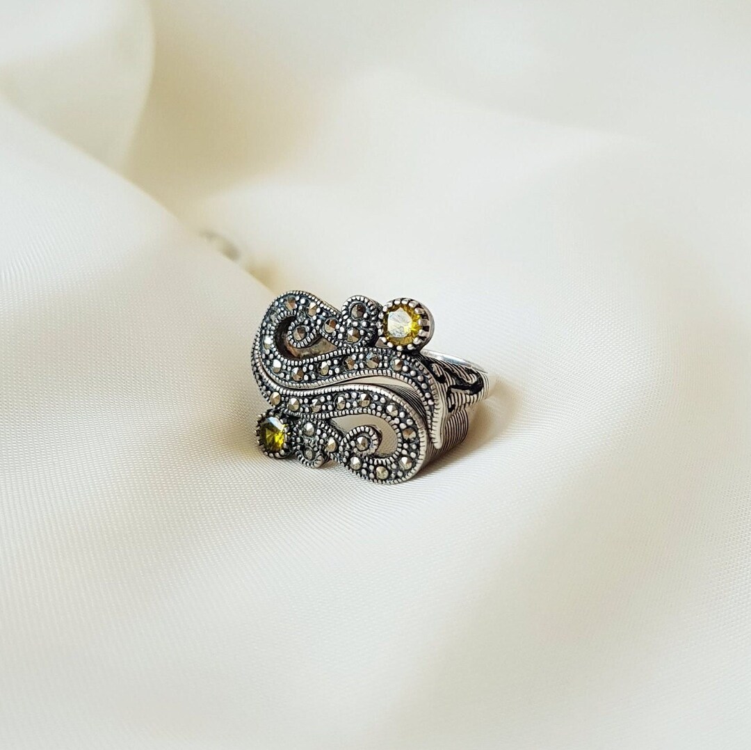 Yellow Topaz Two Piece Unique Ring Sterling Silver, Puzzle Ring ...