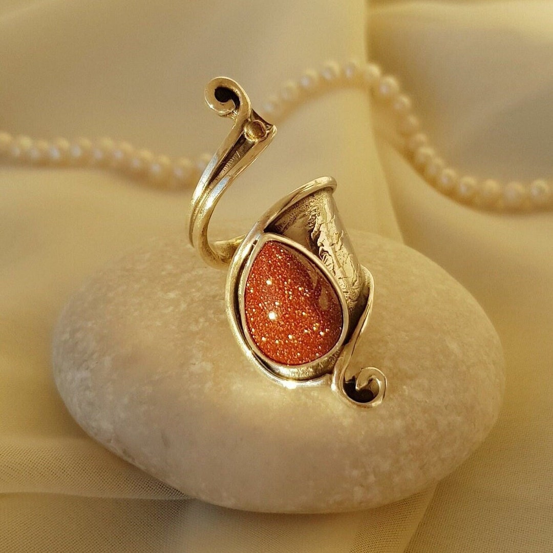 Brown Goldstone Ring Sterling Silver, Sandstone Sunstone Ring, Handmade ...