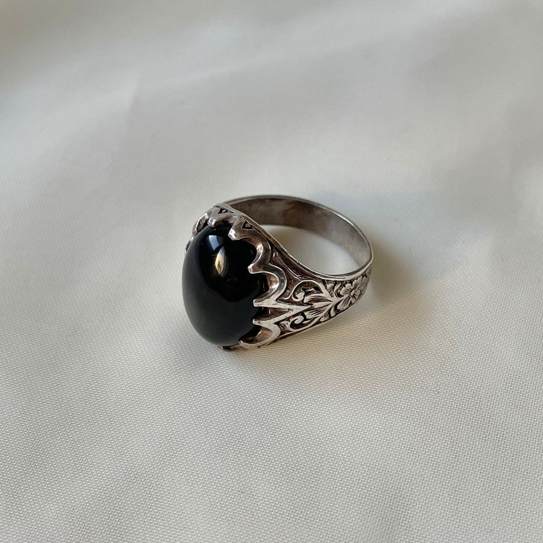 Black Onyx Ring Sterling Silver, Fathers Day Gift for Dad, Mens ...
