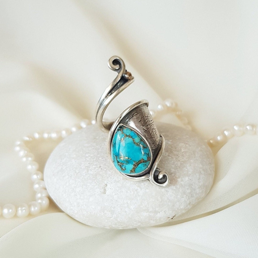 Copper Turquoise Ring Sterling Silver Mohave Turquoise - Etsy