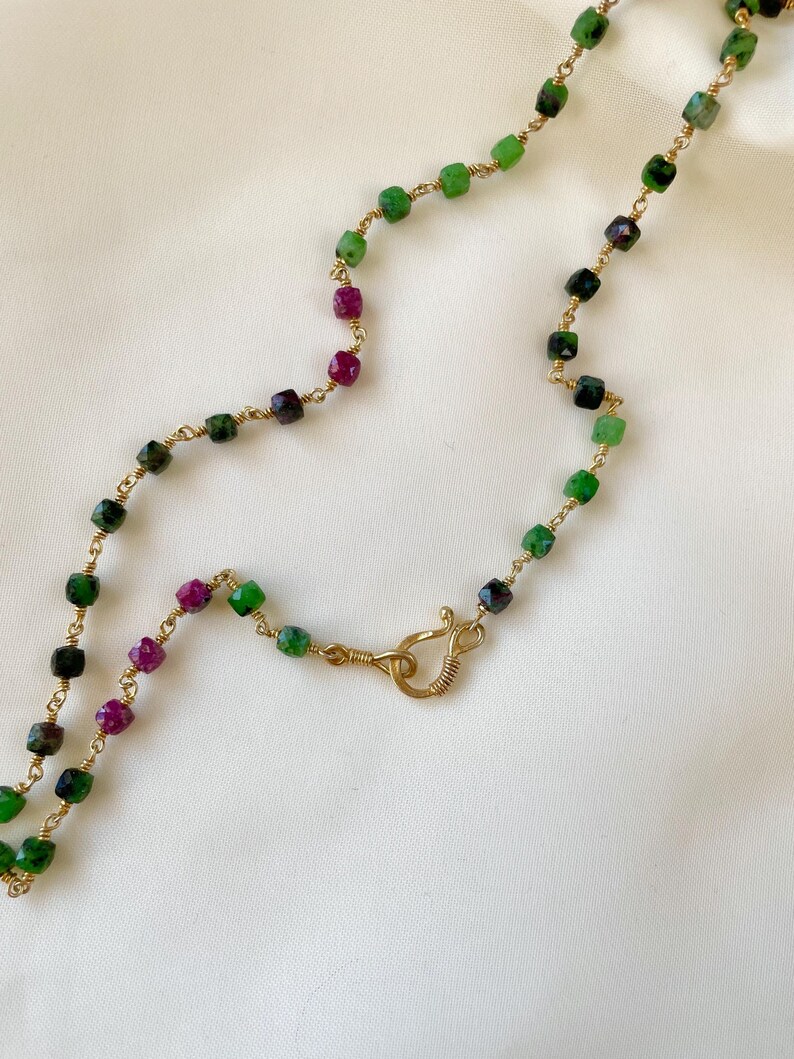 Ruby Zoisite Beaded Necklace 18K Gold Vermeil, Natural Gemstone ...