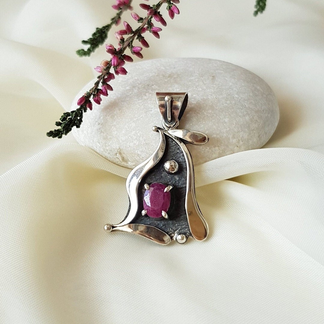 Unique Rustic Ruby Pendant Sterling Silver, July Birthstone Necklace ...