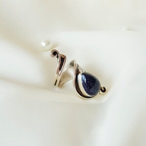 Blue Goldstone Ring Sterling Silver, Blue Sandstone Ring, Starry Night ...
