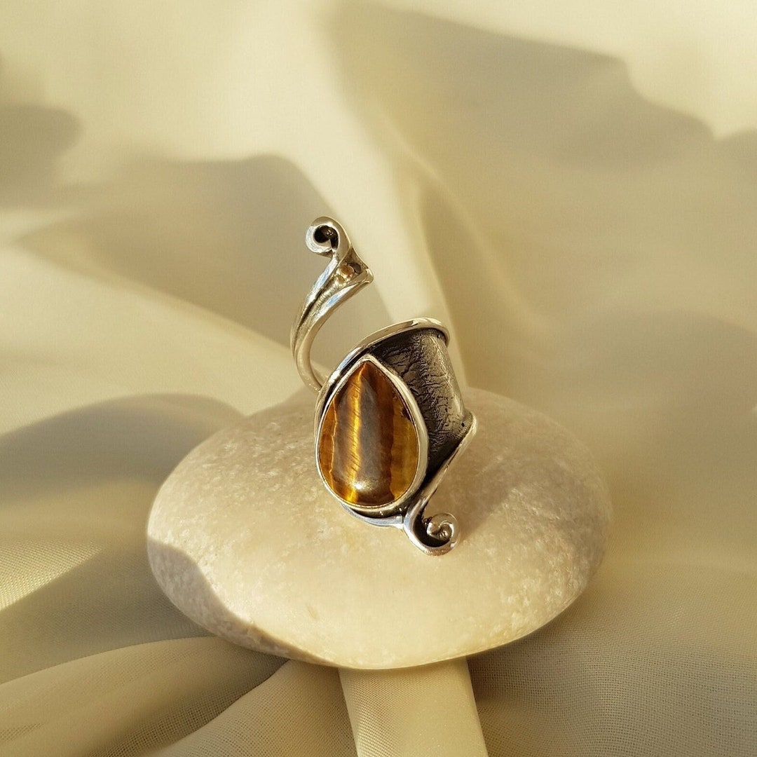 Tigers Eye Ring Sterling Silver for Women, Tiger Eye Protection Ring ...
