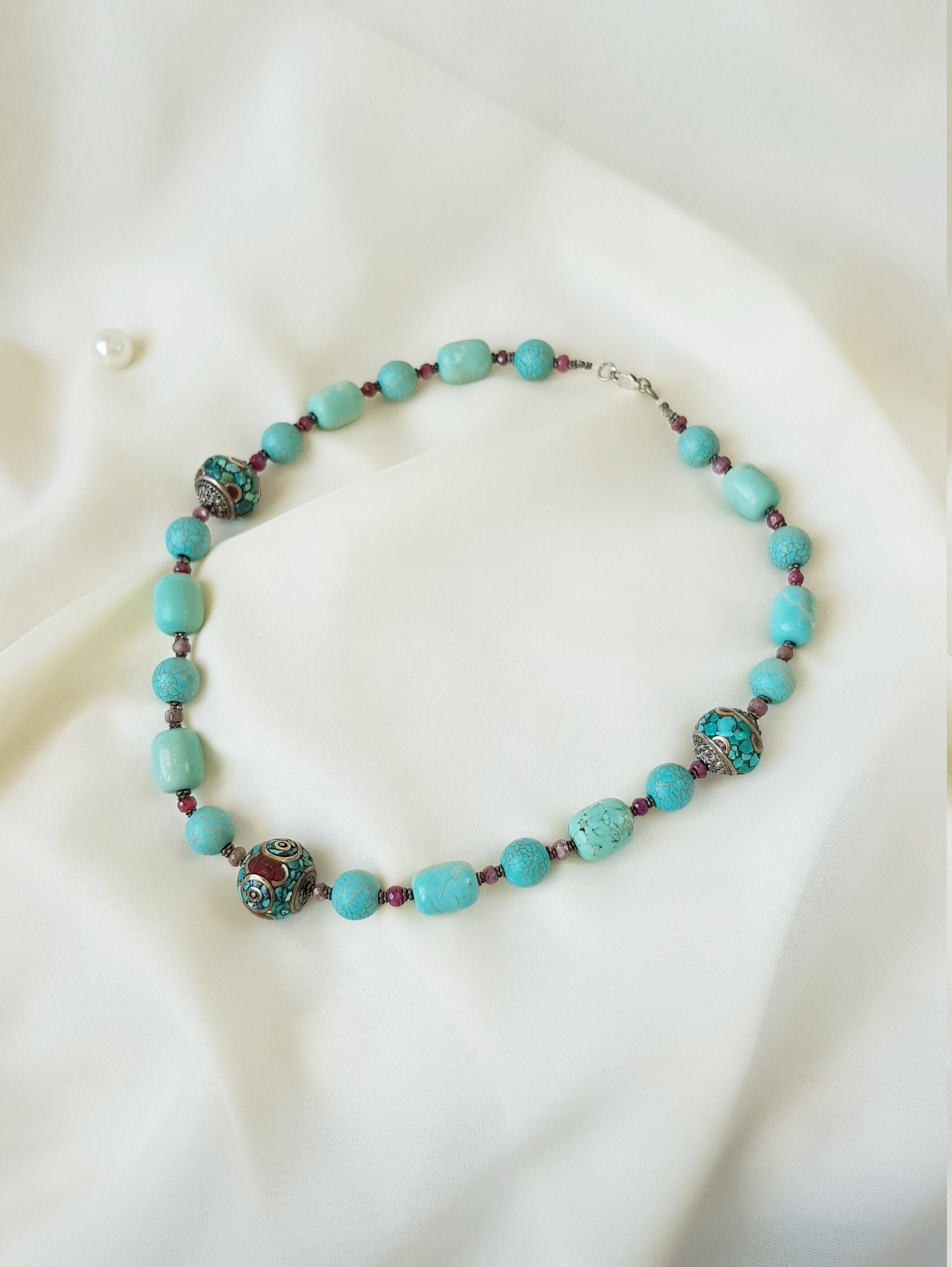 Natural Turquoise Mosaic Necklace Turquoise Chip Inlay - Etsy