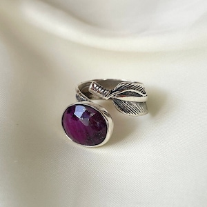 Ruby Wrap Leaf Ring Sterling Silver, Genuine Red Ruby Ring, Angel Wing ...