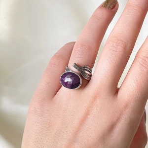 Ruby Wrap Leaf Ring Sterling Silver, Genuine Red Ruby Ring, Angel Wing ...