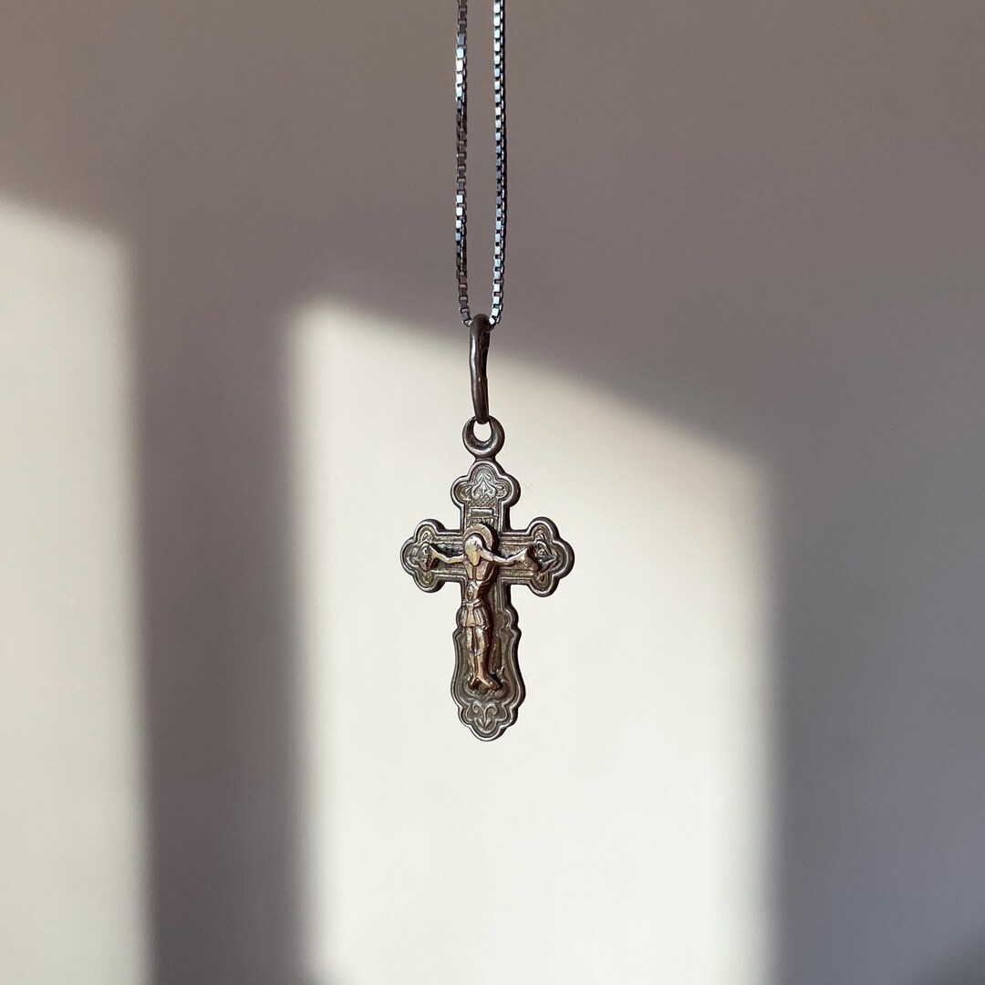 Dainty Jesus Cross Pendant Necklace 925 Sterling Silver, Russian Save ...