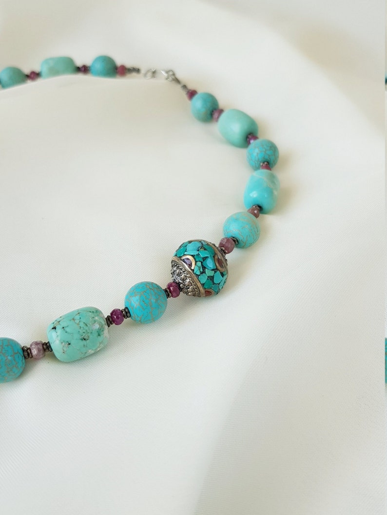 Natural Turquoise Mosaic Necklace Turquoise Chip Inlay - Etsy