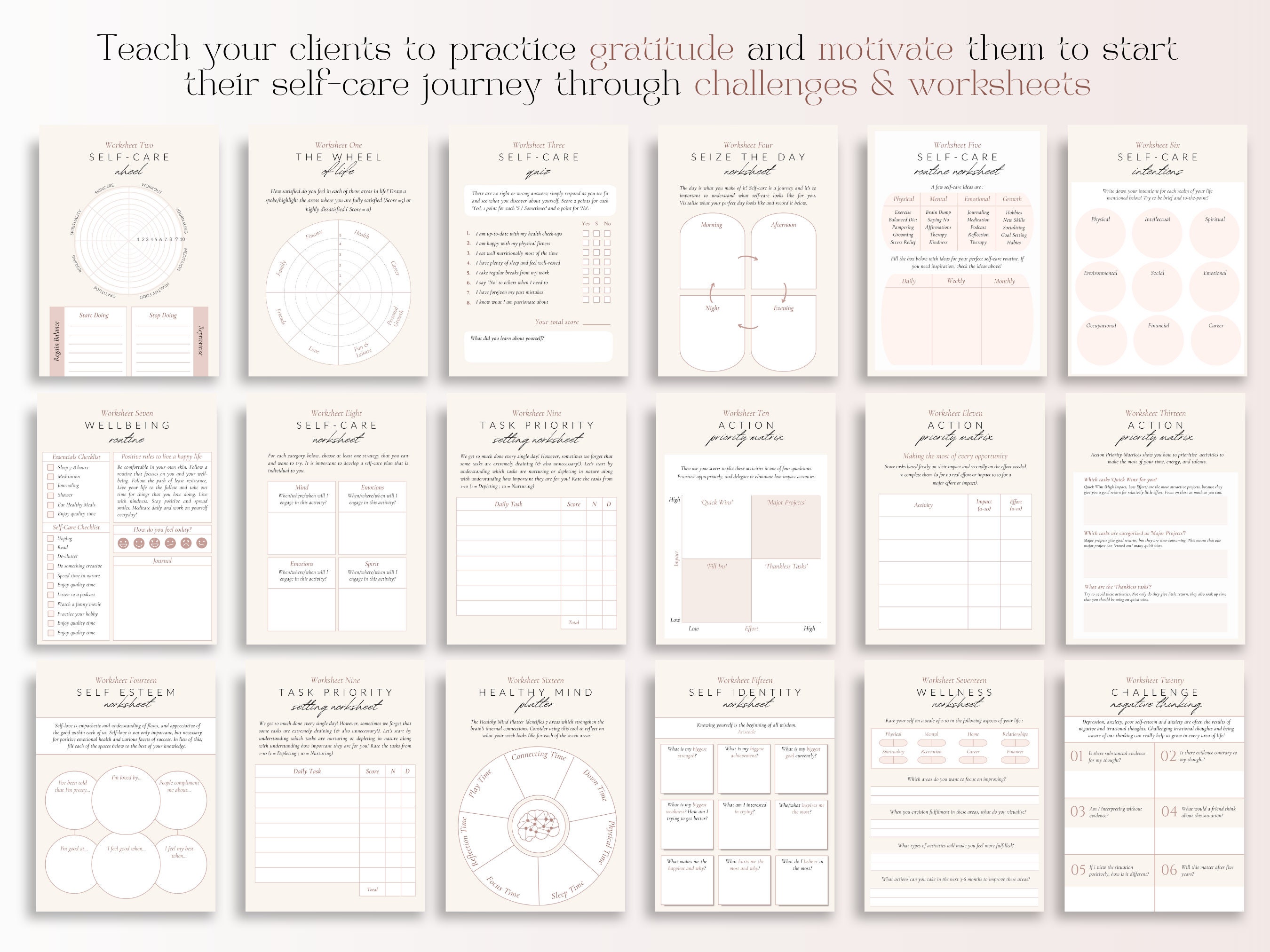 Self-care Coaching Worksheets: Canva Template Bundle, 152 Lead Magnet ...
