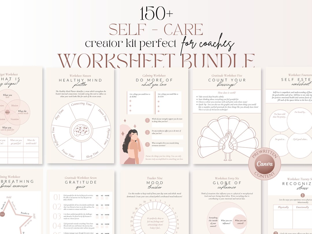 Self-care Coaching Worksheets: Canva Template Bundle, 152 Lead Magnet ...