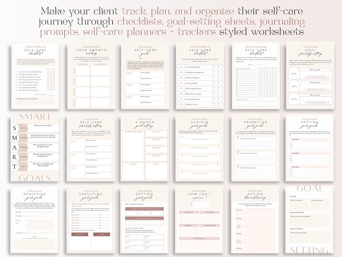 Self-care Coaching Worksheets Canva Templates, Coaching Canva Templates ...