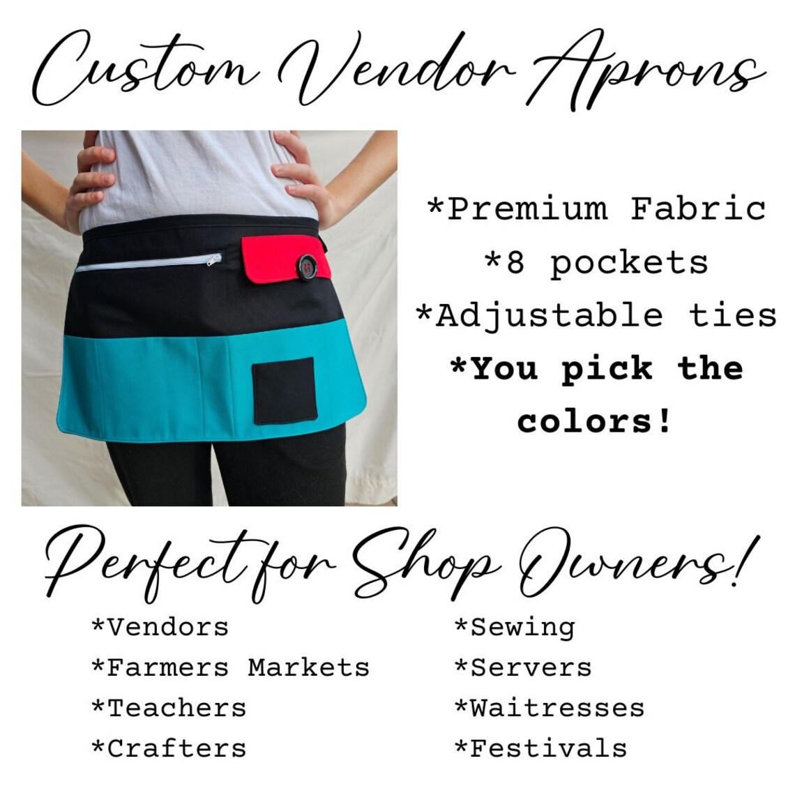 Custom 8 Pocket Vendor Apron With Zipper - Perfect for Farmers Markets ...