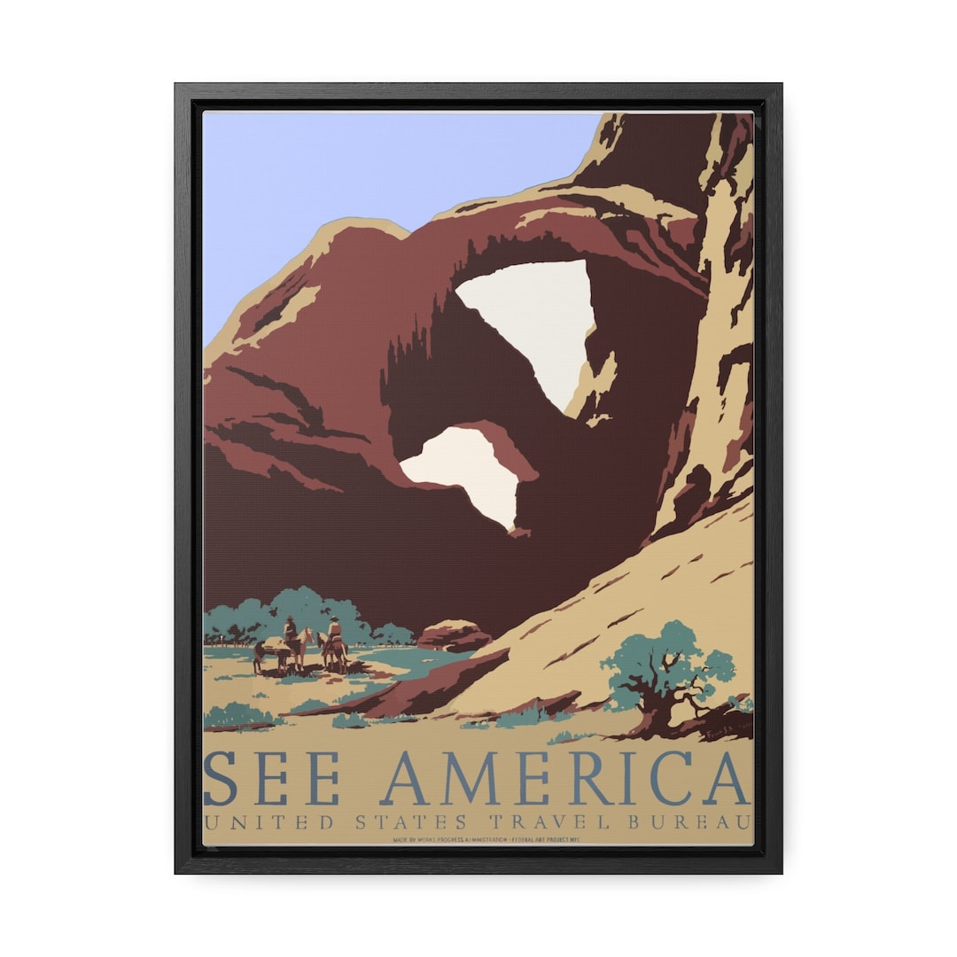 US Travel Bureau Poster Framed Wall Art Canvas Cowboys Horse Desert ...