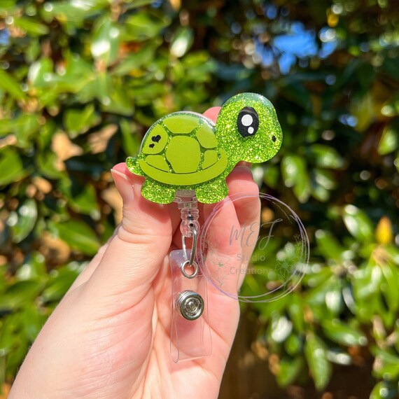 Turtle Glitter Interchangeable Badge Reel Turtle Glitter ID - Etsy