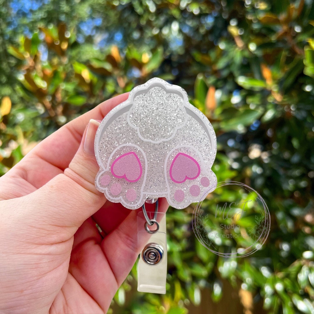 Bunny Butt Glitter Interchangeable Badge Reel | White Glitter Bunny ...